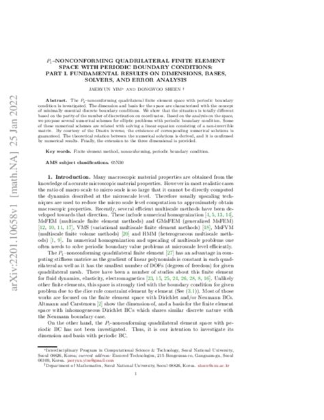 Pdf P 1 Nonconforming Quadrilateral Finite Element Space With Periodic Boundary Conditions