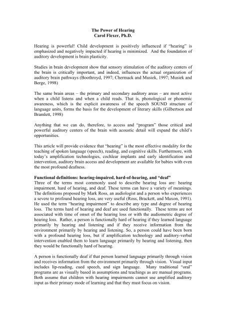 The Power Of Hearing Carol Flexer Phd Hearing Hearing House