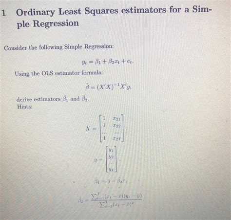 solved 1 ordinary least squares estimators for a sim ple