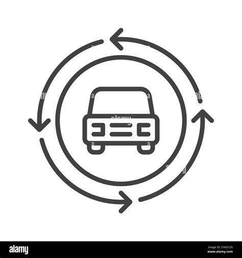 Car Inside Circle With Arrows Vector Carsharing Concept Thin Line Icon