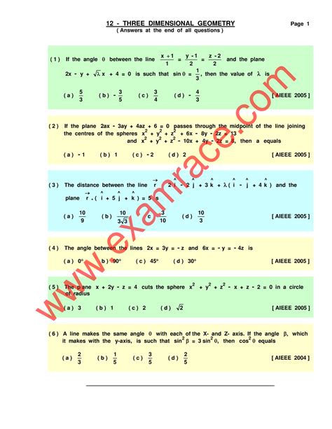 Mathematics D Geometry MCQ Answers At The End Of All Questions If The Angle