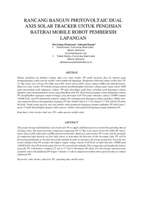 Pdf Rancang Bangun Photovoltaic Dual Axis Solar Tracker Untuk