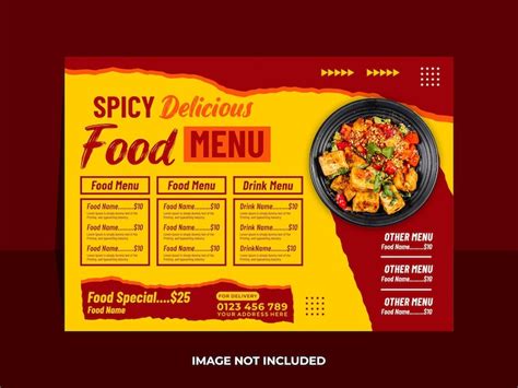 Spicy Delicious Food Landscape Menu Template Design Premium Vector