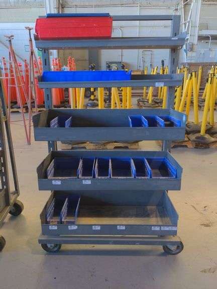 Mobile Hardware Rack W Assorted Bins Delaware Auction Center