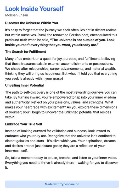 Mohsin Ehsan On Linkedin Look Inside Yourself Read This Post And More On My Typeshare Social Blog …