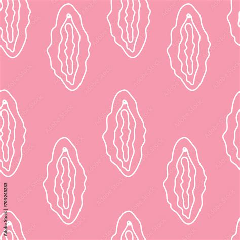 Seamless Pattern With Silhouettes Of Female Genitals Lineart Contours Of The Vagina Repeating