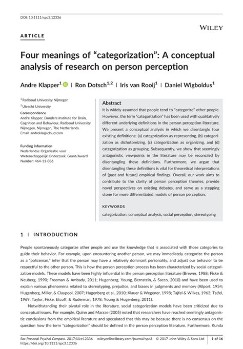 Four Meanings Of Categorization A Conceptual Analysis Of Research On