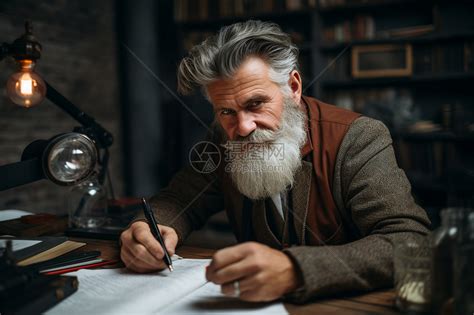 书桌前写作的作家高清图片下载 正版图片600652134 摄图网