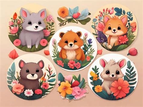 Premium Photo A Cute Animals In Flowers Vector Collection Sticker