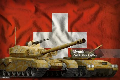 스위스 탱크 세력 개념 국기 배경 3d 일러스트레이션 교통수단에 대한 스톡 사진 및 기타 이미지 교통수단 군사 기 Istock