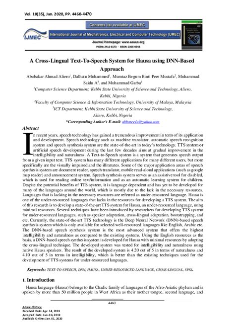Pdf A Cross Lingual Text To Speech System For Hausa Using Dnn Based