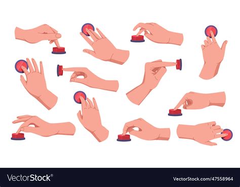 Hands Pushing And Pressing Button Set Royalty Free Vector