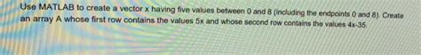 solved use matlab to create a vector x having five values