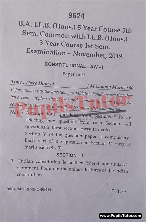 Mdu Ba Llb 5th Semester Constitutional Law Question Paper 2019
