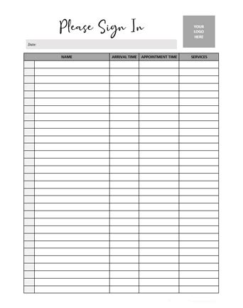Printable Blank Signing In Sheet Template Br