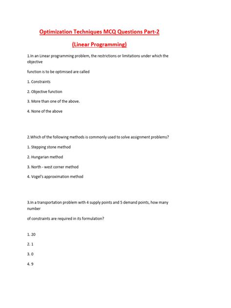 ot mcq 3 pdf linear programming mathematical optimization