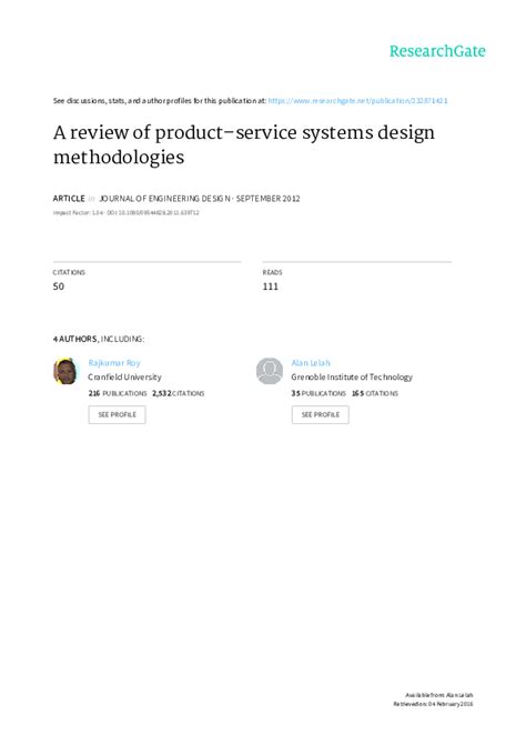 pdf a review of product service systems design methodologies