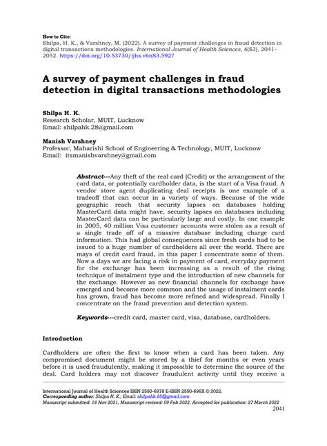 Pdf A Survey Of Payment Challenges In Fraud Detection In Digital Transactions Methodologies