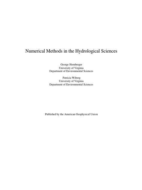 numerical methods in the hydrological sciences pdf matrix