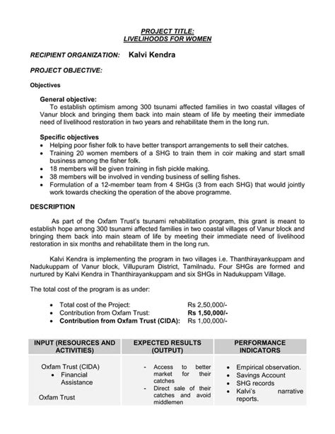 Womens Livelihood Project Pdf