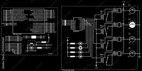 Vector Schematic Diagram Of Arduino Electronic Device Connecting Lamp