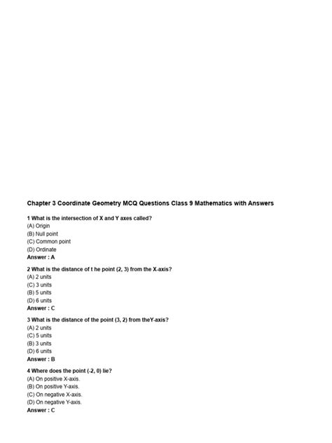 Cbsc 9 Coordinate Geometry Mcqs Pdf Cartesian Coordinate System Elementary Mathematics