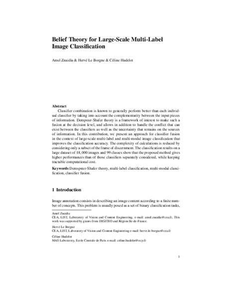 Pdf Belief Theory For Large Scale Multi Label Image Classification