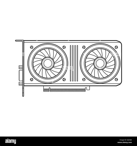 Vector Black Monochrome Outline Video Card Computer Graphics Processing Unit Adapter Contour