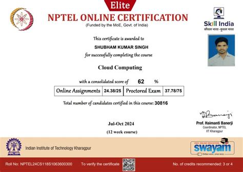 Proud To Share That Ive Successfully Completed The Nptel Cloud Computing Shubham Kumar Singh