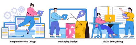 반응형 웹 디자인 패키징 디자인 사람 캐릭터가 있는 시각적 스토리텔링 개념 크로스 플랫폼 개발 브랜드 개발 콘텐츠 마케팅 추상