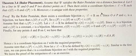 solved prove the ruler postulate in r 2 and check that c