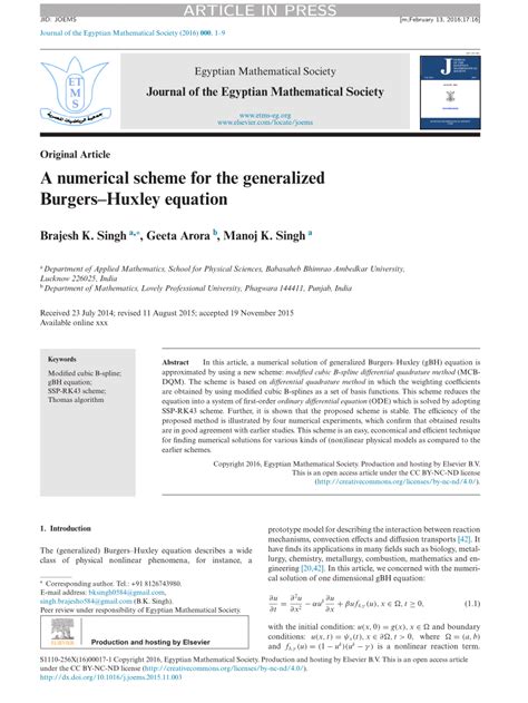 Pdf A Numerical Scheme For The Generalized Burgers Huxley Equation