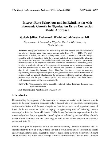 Pdf Interest Rate Behaviour And Its Relationship With Economic Growth In Nigeria An Error