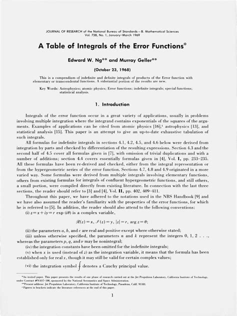 List Of Functions Involving The Error Function Pdf Integral