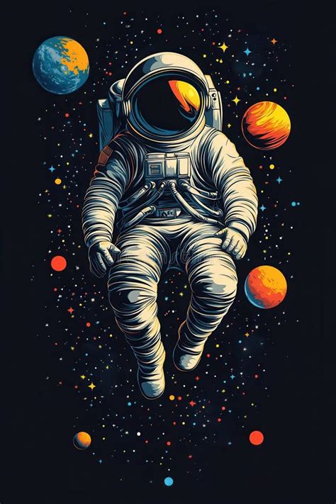 Astronaut Floating In Space Among Planets And Stars Stock Illustration Illustration Of Fiction
