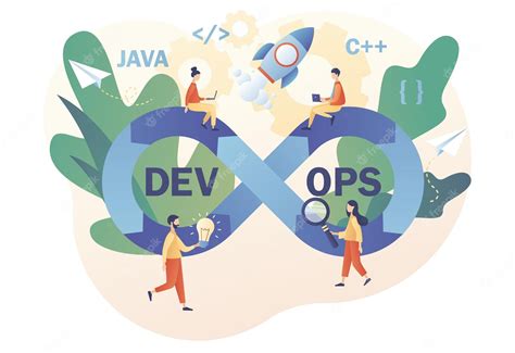 Premium Vector | Devops concept. tiny programmers practice of development and software ...