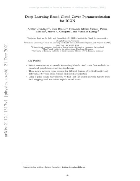 pdf deep learning based cloud cover parameterization for icon