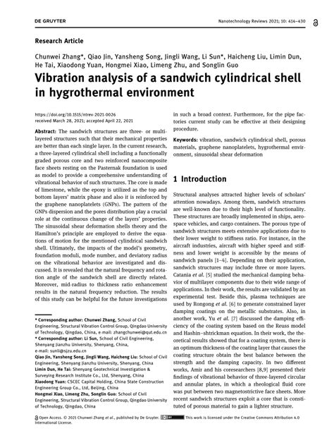 Pdf Vibration Analysis Of A Sandwich Cylindrical Shell In Hygrothermal Environment