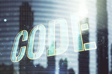Premium Photo Code Word Hologram On Modern Architecture Background