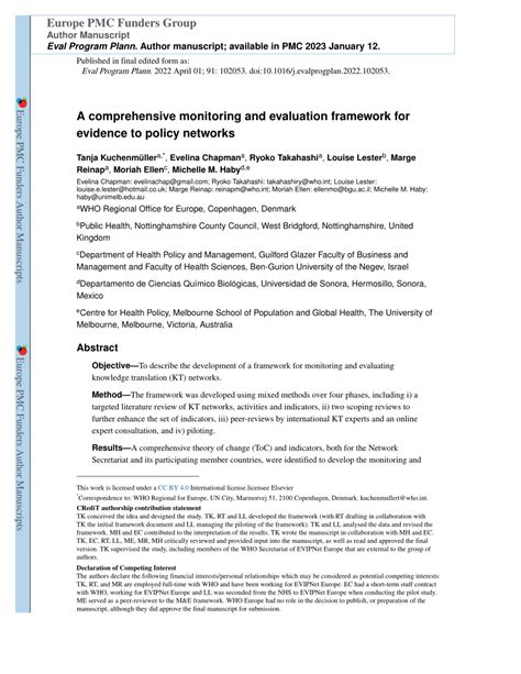 Pdf A Comprehensive Monitoring And Evaluation Framework For Evidence