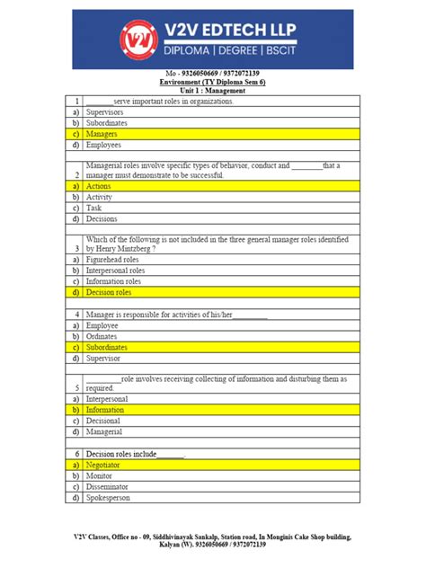 Management Chapter 1 Mcq Msbte Pdf Business Business Economics