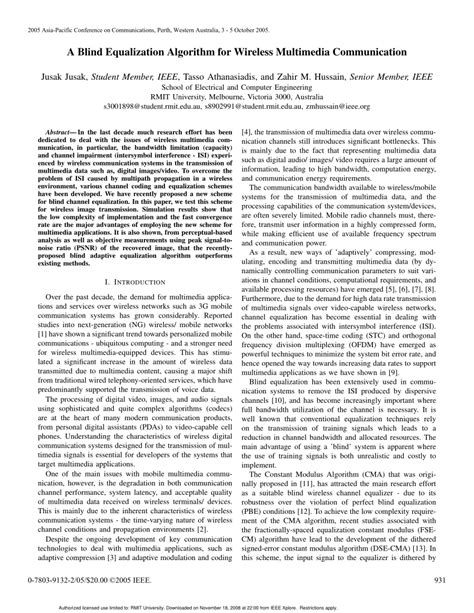 pdf a blind equalization algorithm for wireless multimedia communication