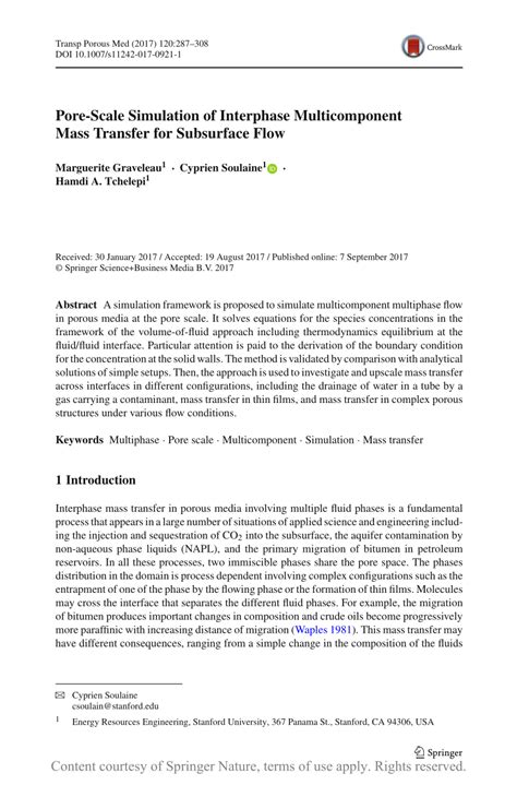 Pore Scale Simulation Of Interphase Multicomponent Mass Transfer For Subsurface Flow Request Pdf