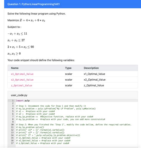 Solved Question PythonLinear Programming Alt Solve The Chegg