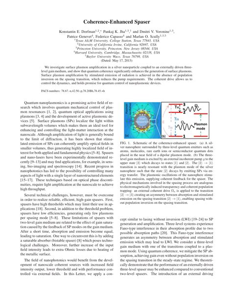 Pdf Quantum Coherence Enhanced Surface Plasmon Amplification By Stimulated Emission Of Radiation