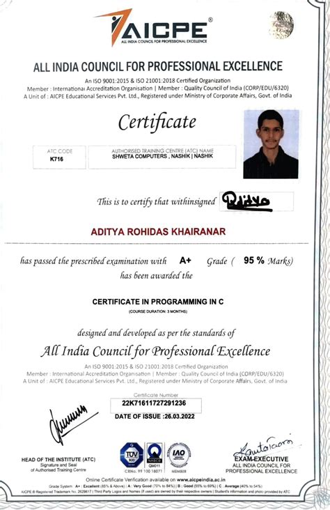 Aditya Khairnar On Linkedin Certificate In Programming In C Issued By The All India Council For