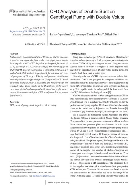 Pdf Cfd Analysis Of Double Suction Centrifugal Pump With Double Volute