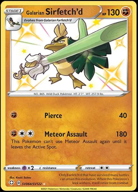 Pokemon Shining Fates Single Card Shiny Rare Galarian Sirfetchd Sv064 Toywiz