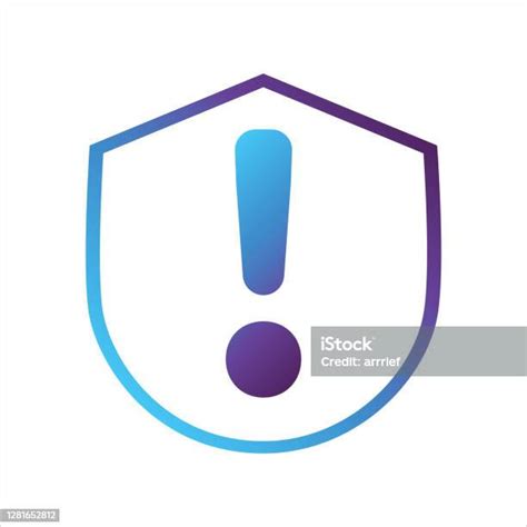보안 쉴드 아이콘입니다 위험 기호가있는 방패 보안 경고개념입니다 그라데이션 스타일 개요 벡터 일러스트레이션 벡터 아이콘 개념 느낌표에 대한 스톡 벡터 아트 및 기타 이미지