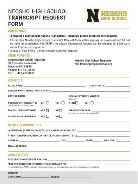 Nhs Transcript Request Form Interactive Pdf Authentication
